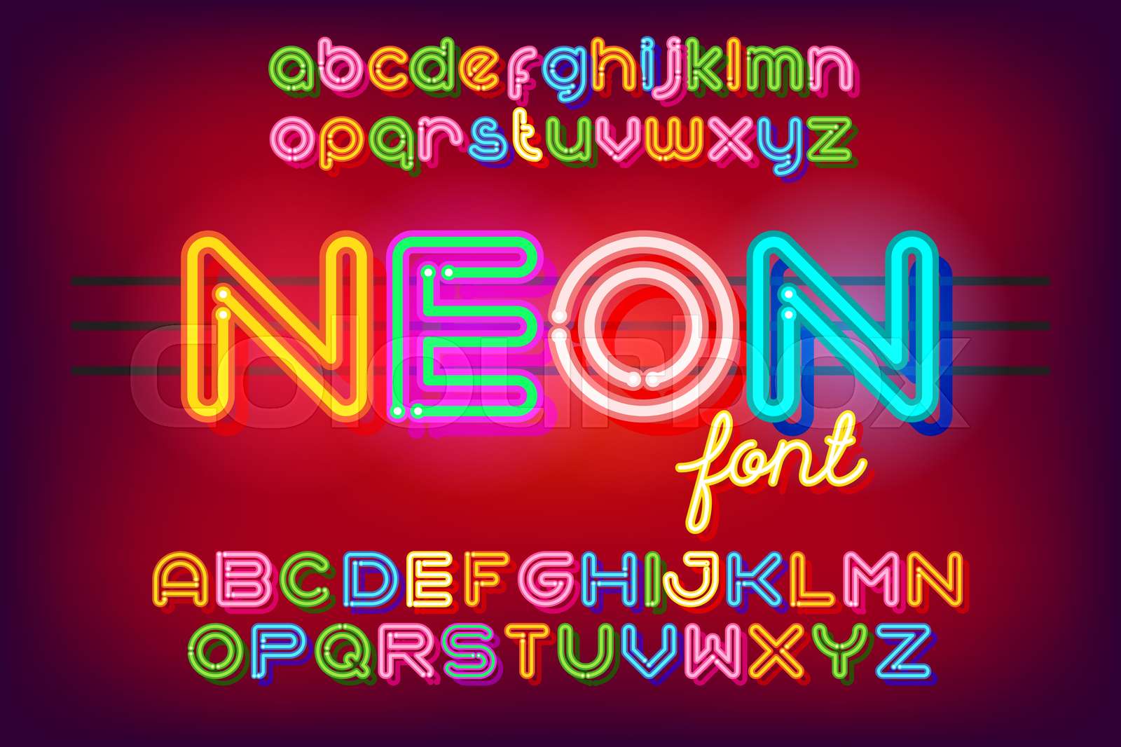 Round Neon Font | Stock vector | Colourbox
