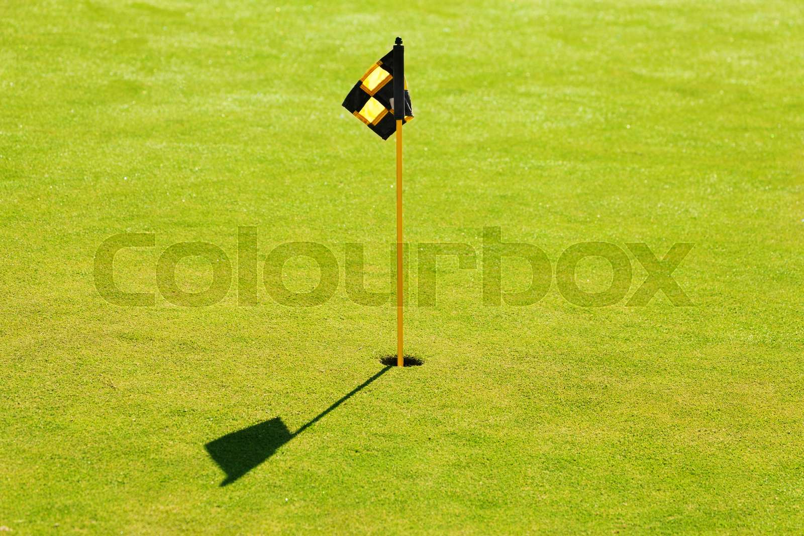 Hole and flag above putting green on golf course | Stock image | Colourbox