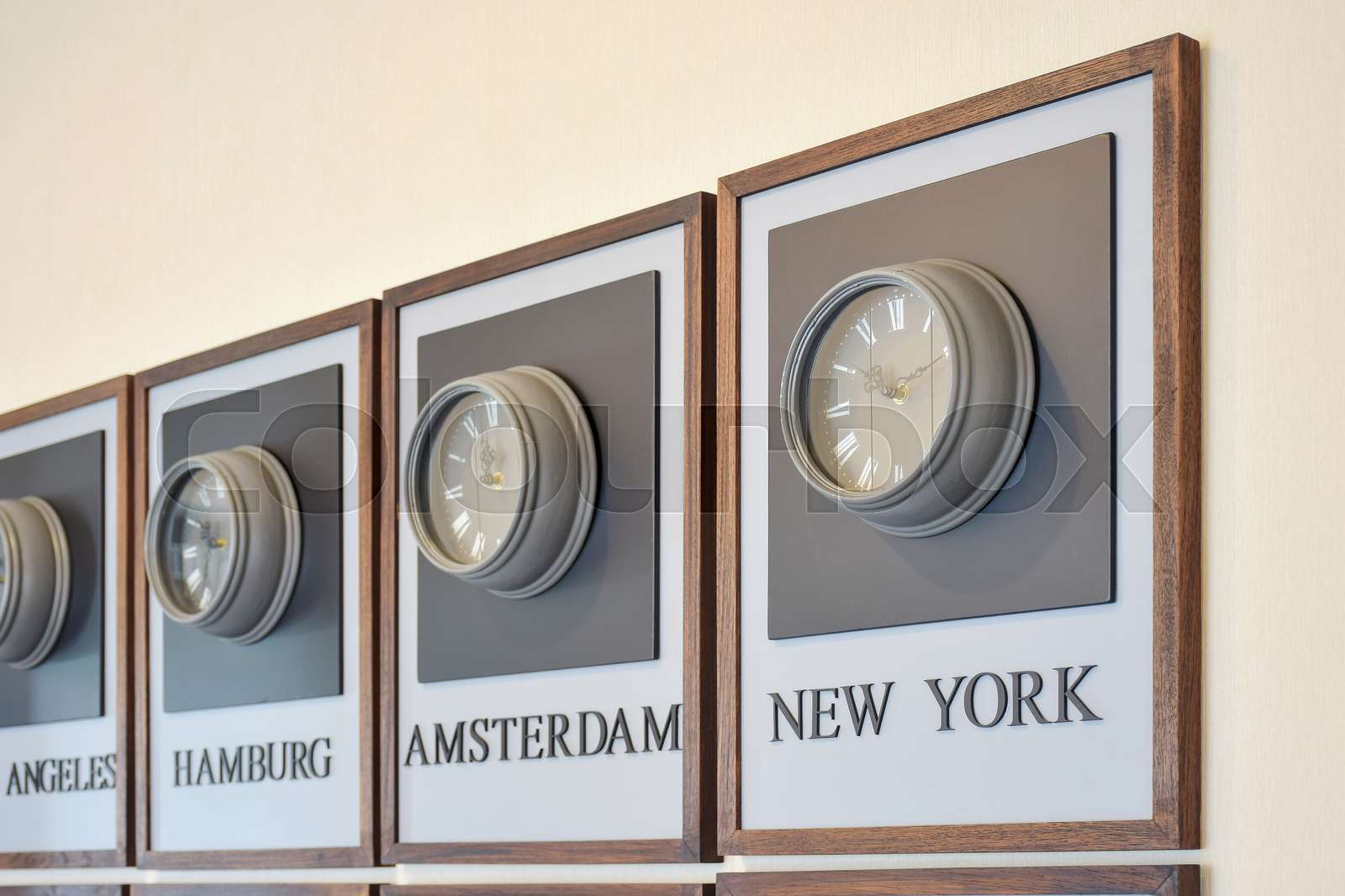 clock different time zones on the wall | Stock image | Colourbox