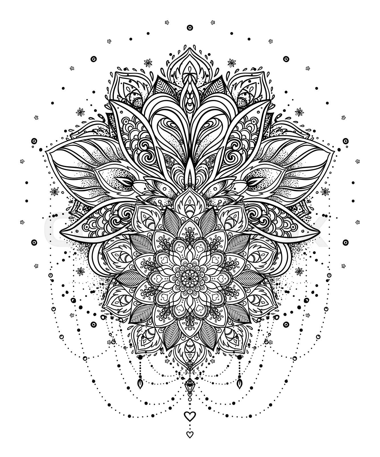 Vector ornamental Lotus flower, all-seeing eye, patterned Indian ...