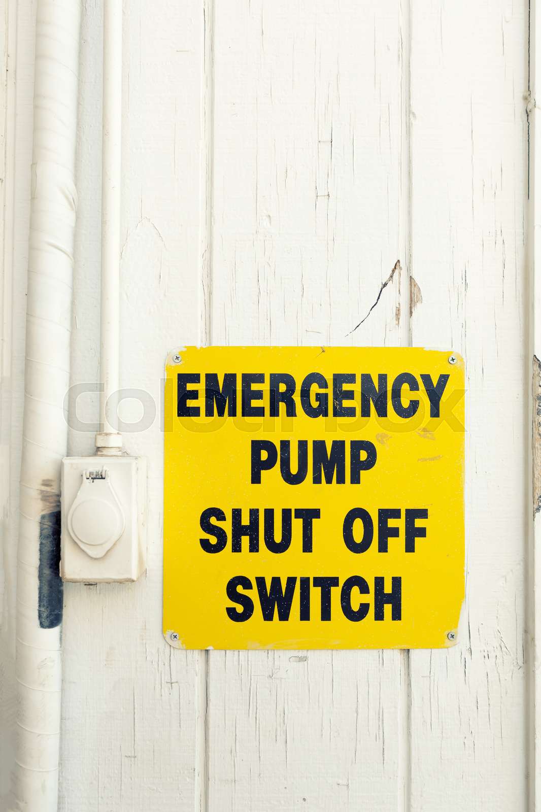 Emergency pump shut off or stop push button switch sign | Stock image ...