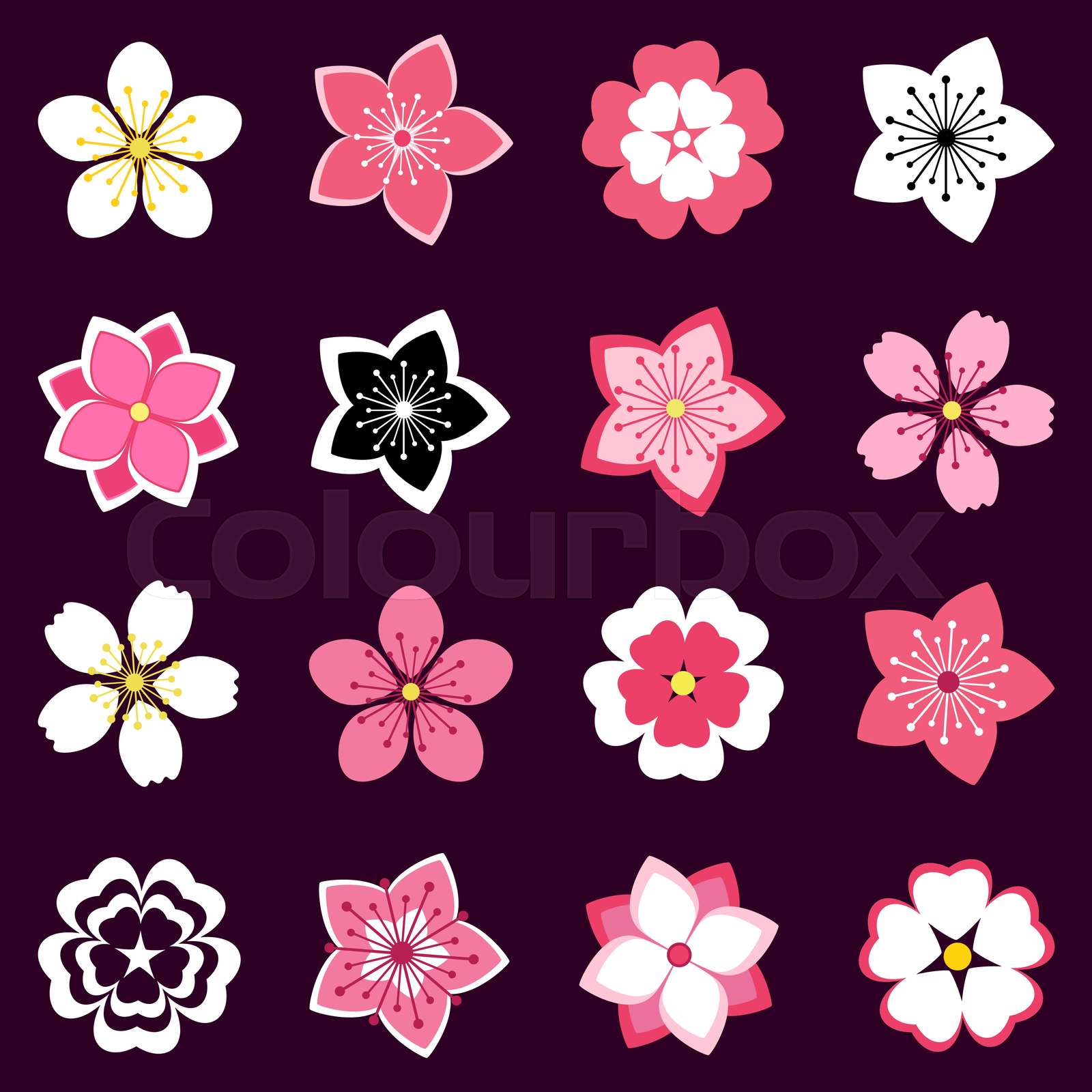 Set of cherry blossom, flowers icons | Stock vector | Colourbox
