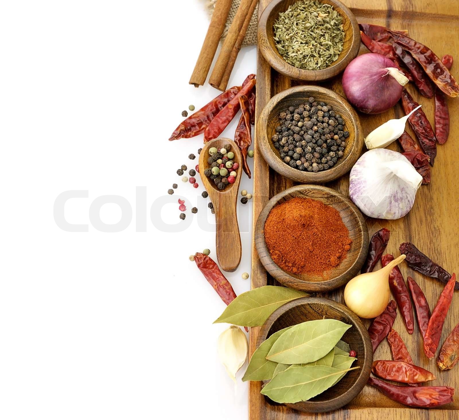 Spices Assortment On A Cutting Board, Top View | Stock image | Colourbox