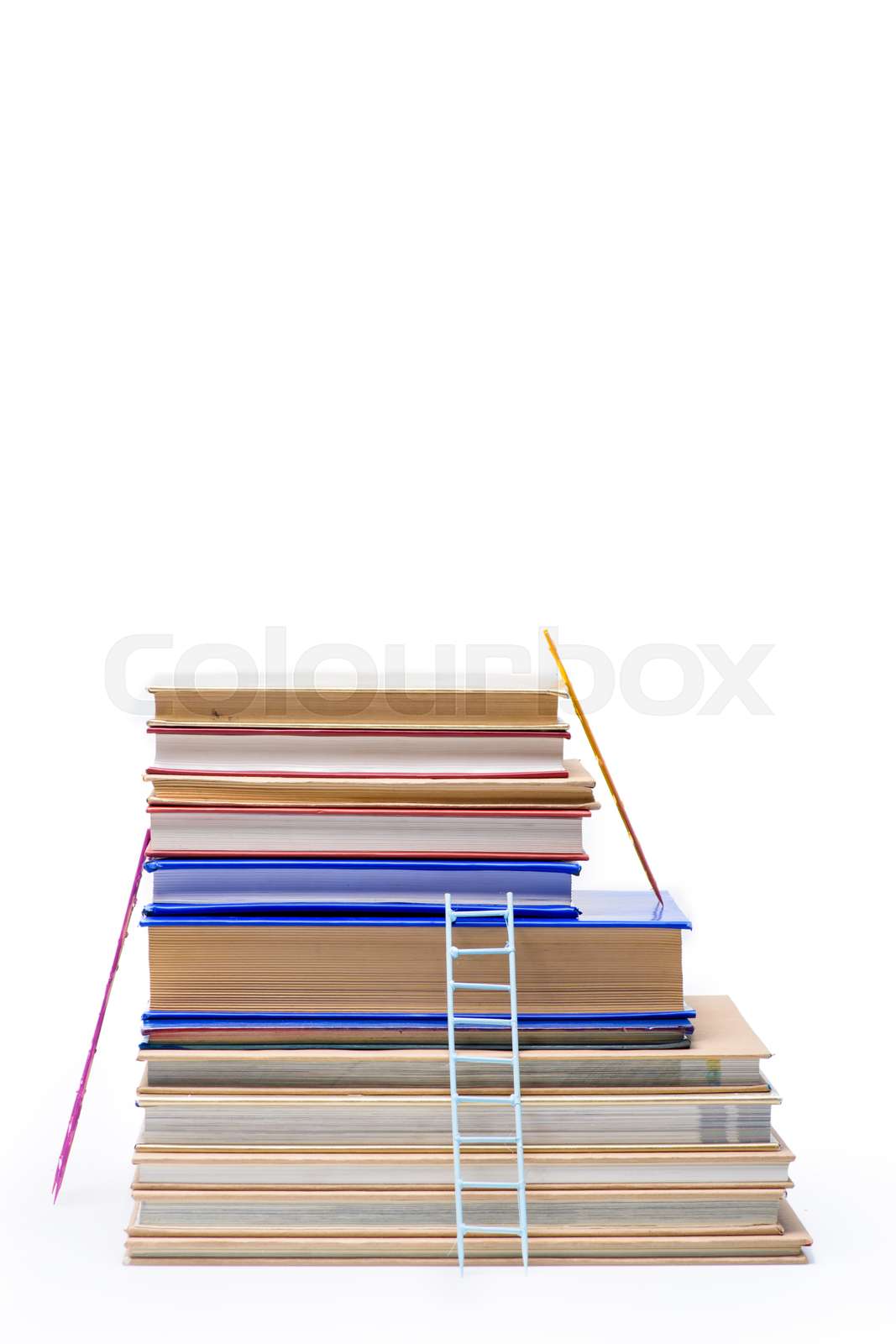 stack of books with ladders isolated on white, educational concept ...