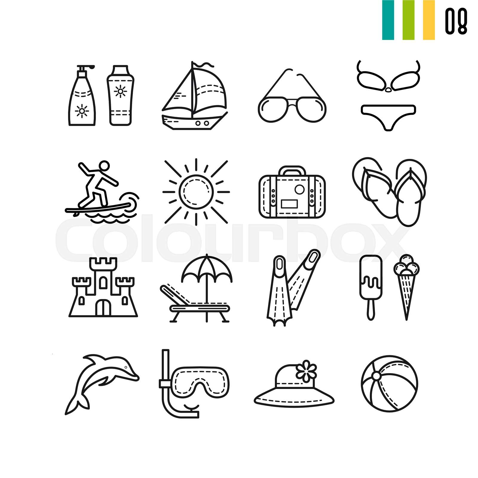 Outline summer icons set | Stock vector | Colourbox