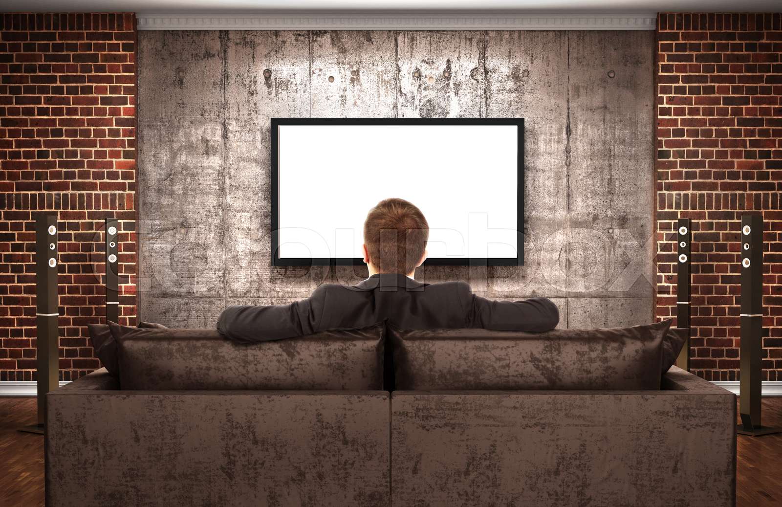 The Concept Of Zombification A Man Is Watching Tv In A Dark Room