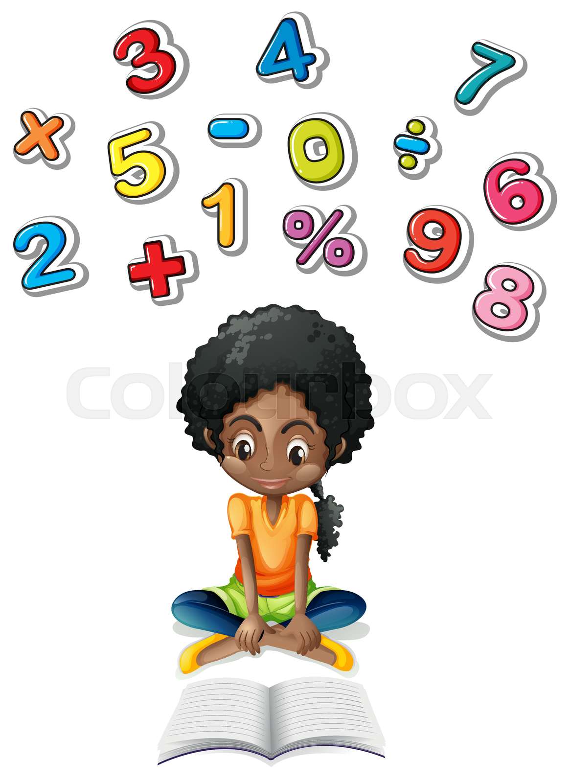 Little girl studying math | Stock vector | Colourbox