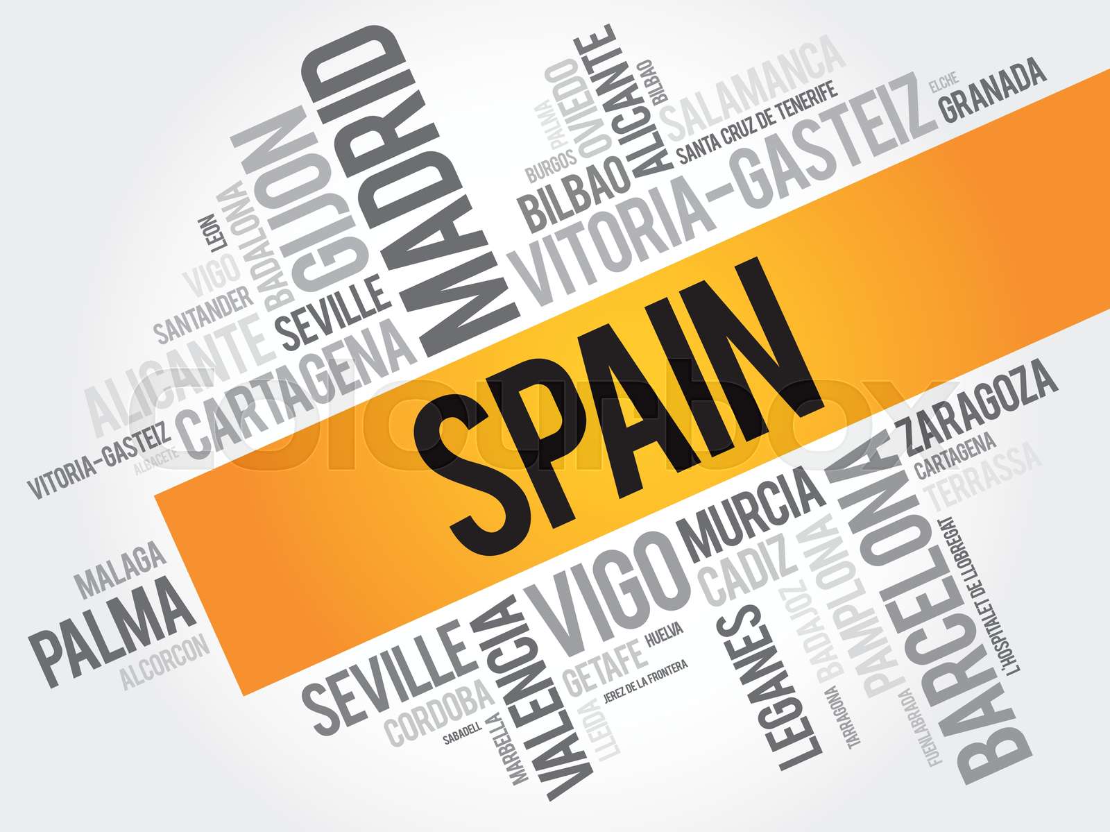 List of cities in Spain word cloud | Stock vector | Colourbox