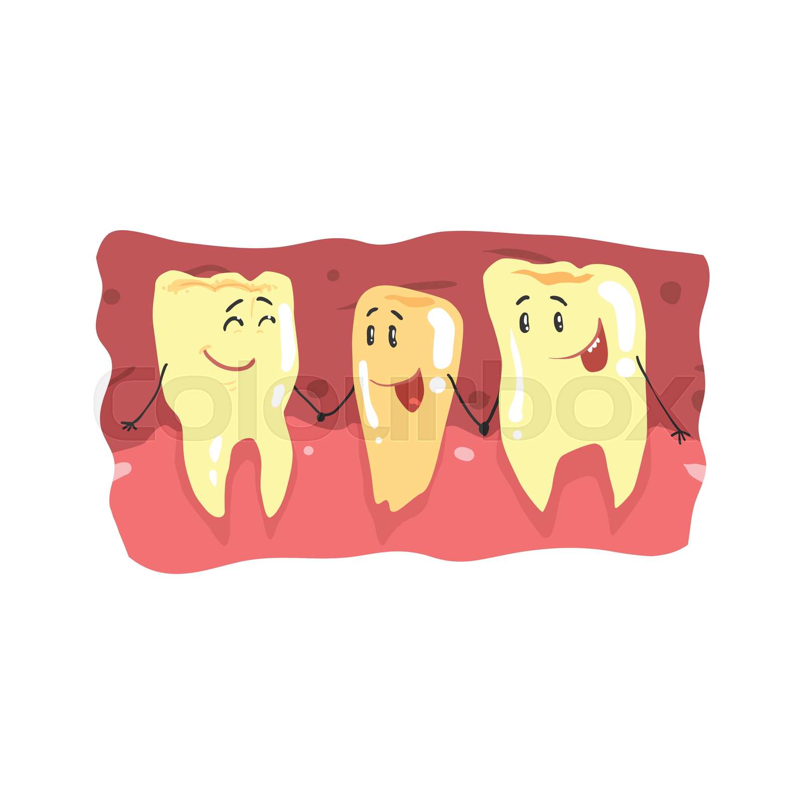 Cute cartoon teeth characters with funny faces in a mouth vector ...