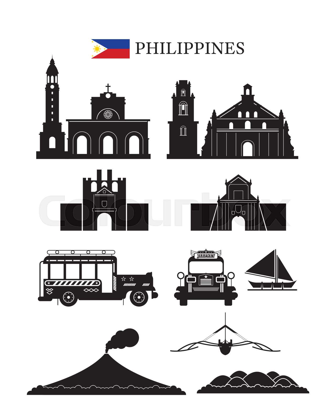 Philippines Landmarks Architecture Building Object Set | Stock vector ...