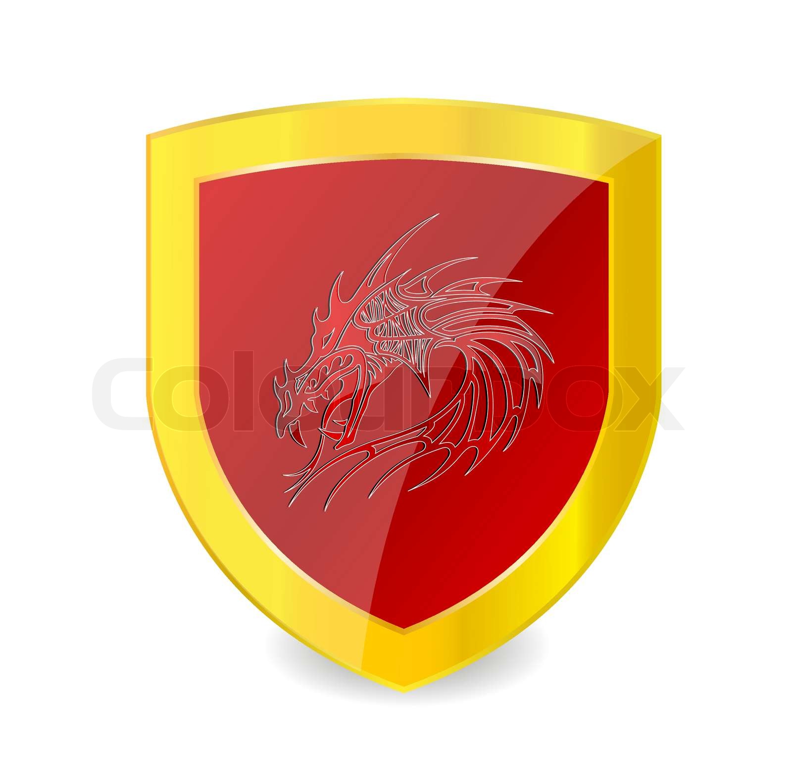 red dragon on the red emblem and gold bolder isolated | Stock vector ...