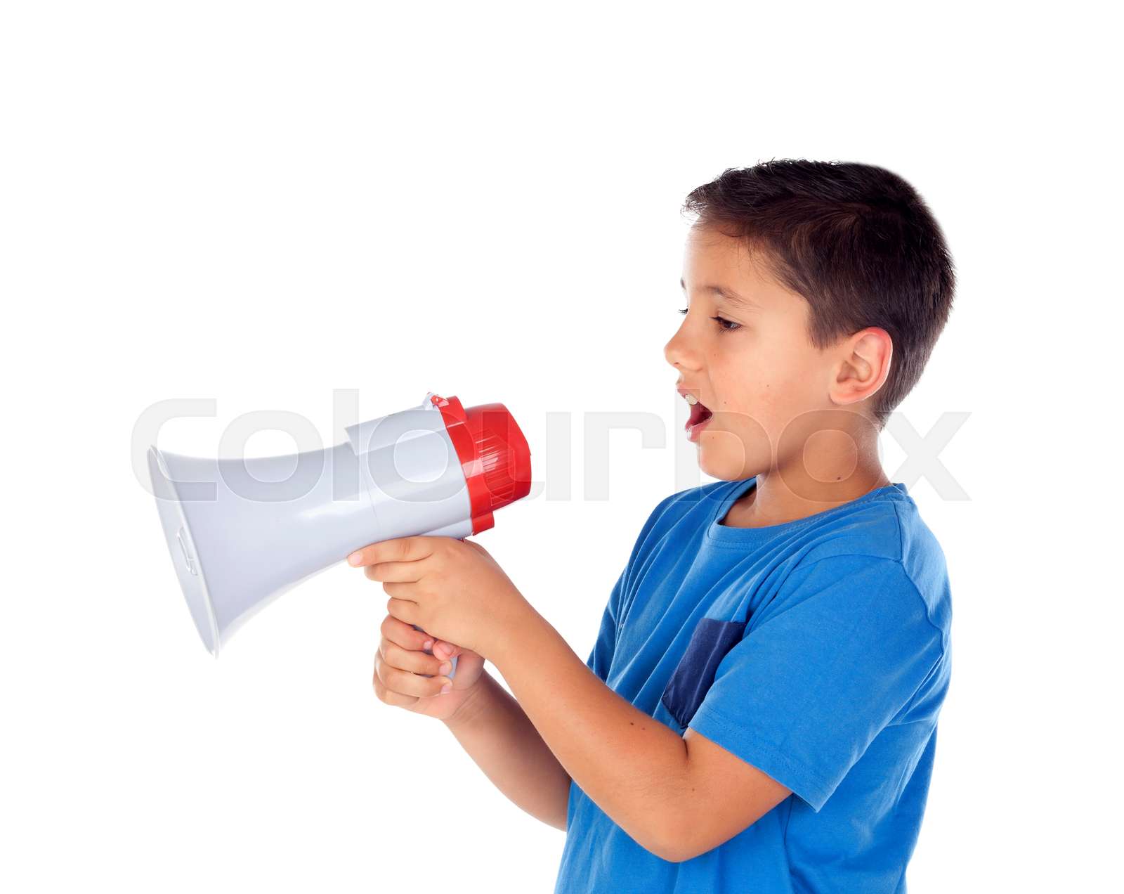 Child shouting through a megaphone | Stock image | Colourbox