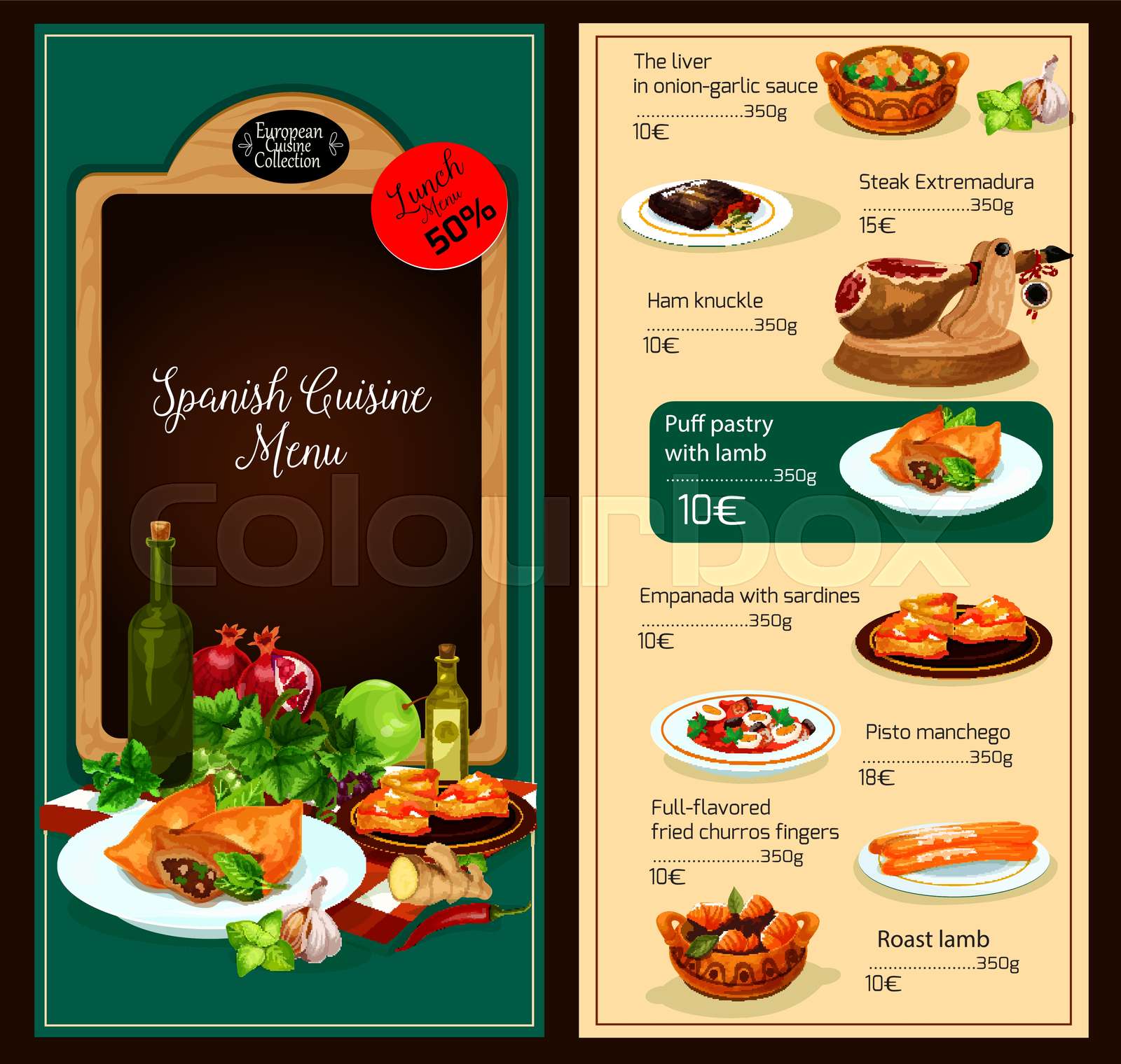 Vector menu template of Spanish cuisine restaurant | Stock vector ...