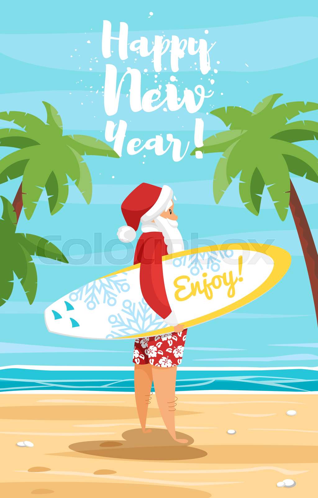 Vector cartoon style illustration of Santa surfer. | Stock vector ...