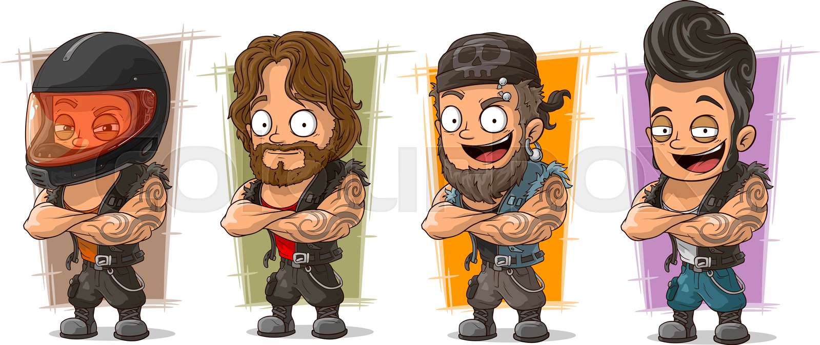 Cartoon biker with helmet character vector set | Stock vector | Colourbox