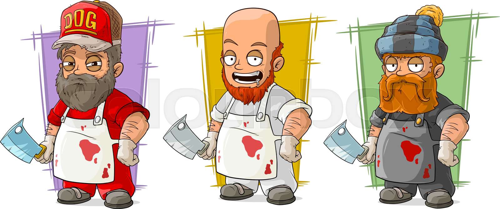 Cartoon butcher with knife character vector set | Stock vector | Colourbox