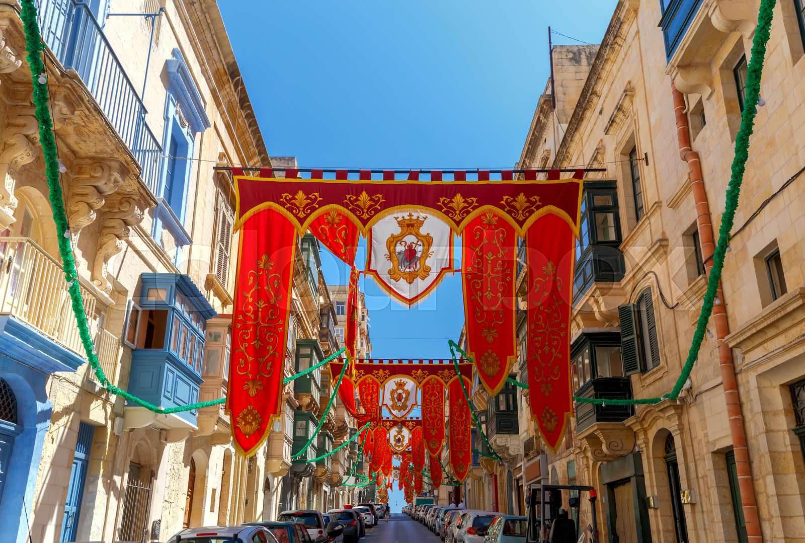Valletta. Flags on the day of St. Augustine. | Stock image | Colourbox