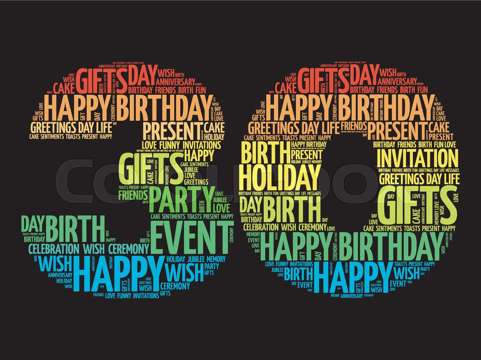 Happy 30th birthday word cloud | Stock vector | Colourbox