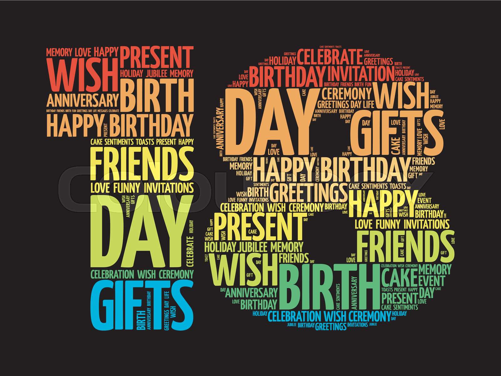 Happy 18th birthday word cloud | Stock vector | Colourbox
