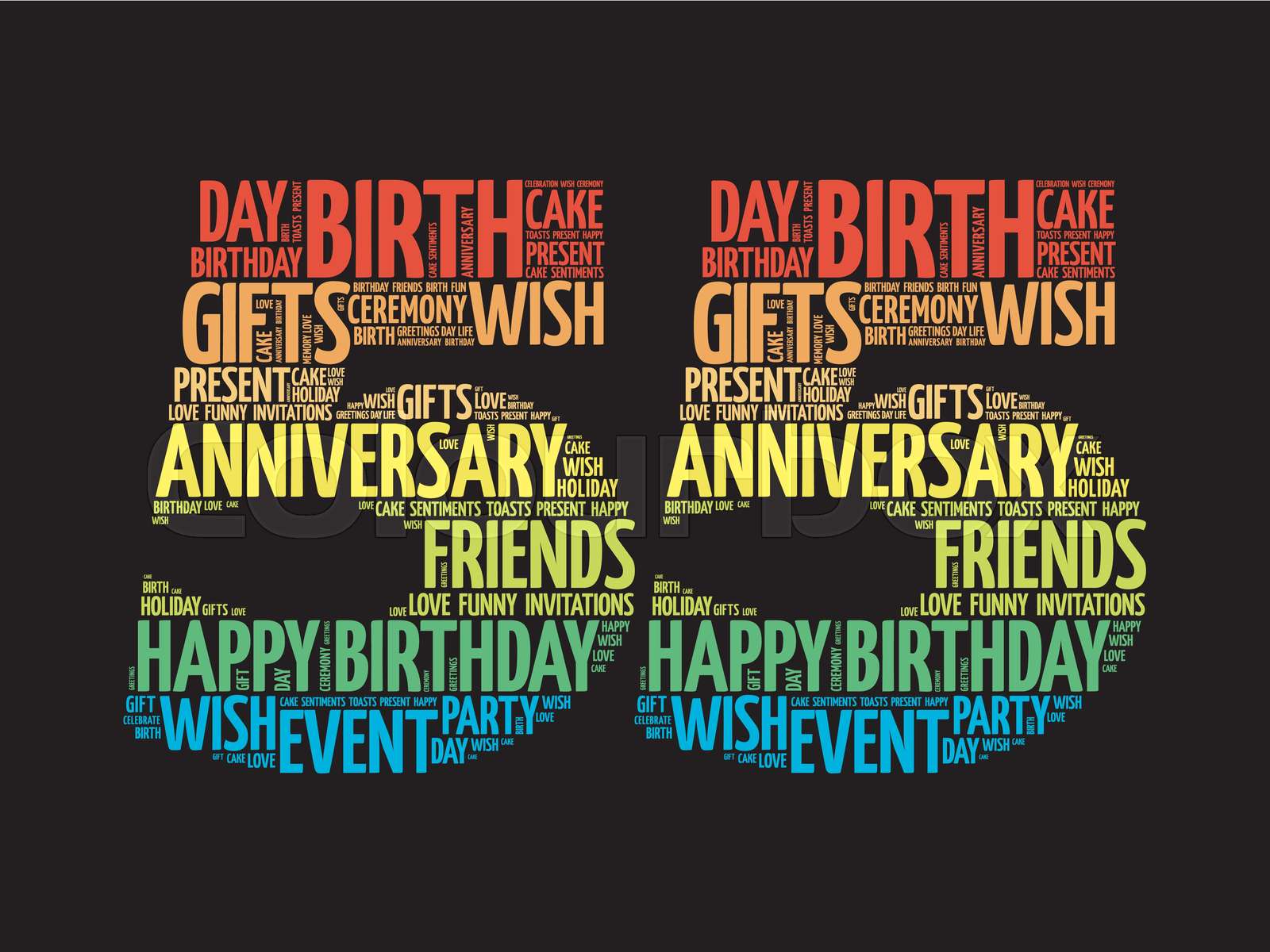 Happy 55th birthday word cloud | Stock vector | Colourbox
