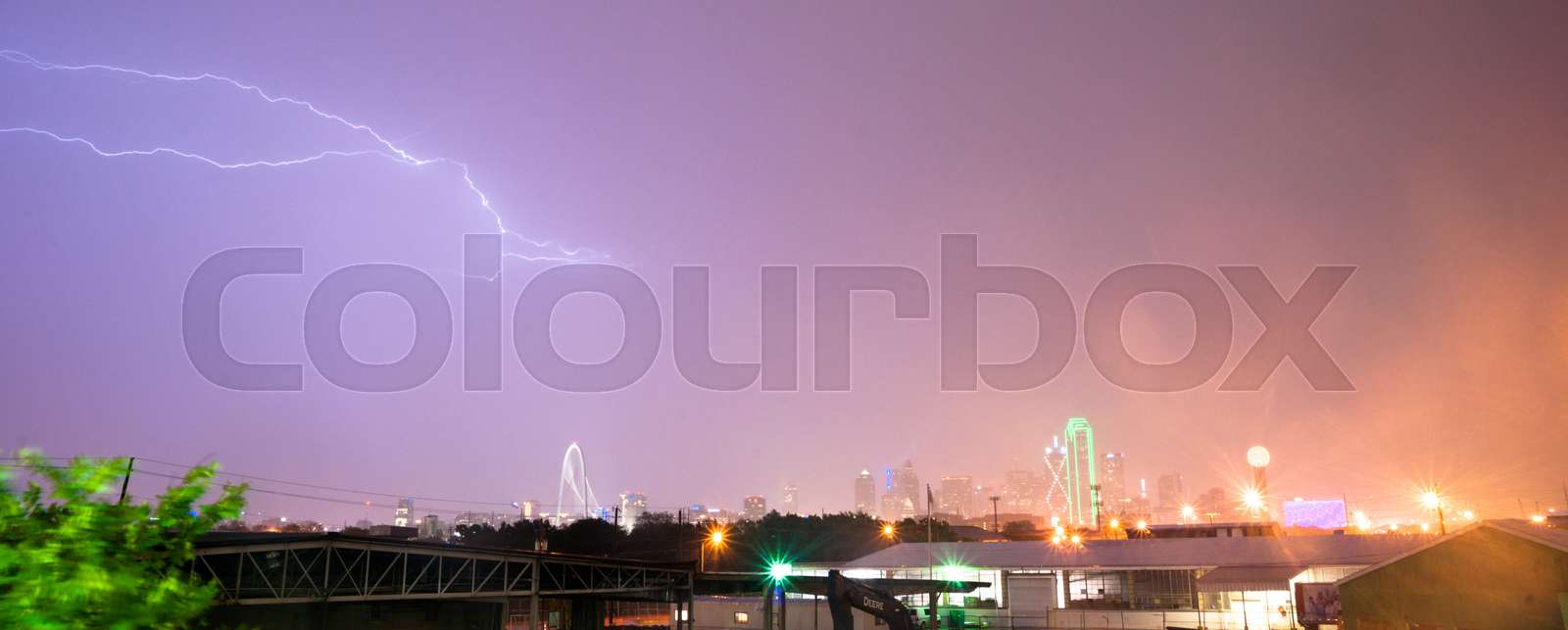Lightning Electrical Storm Dallas Texas City Skyline | Stock image ...