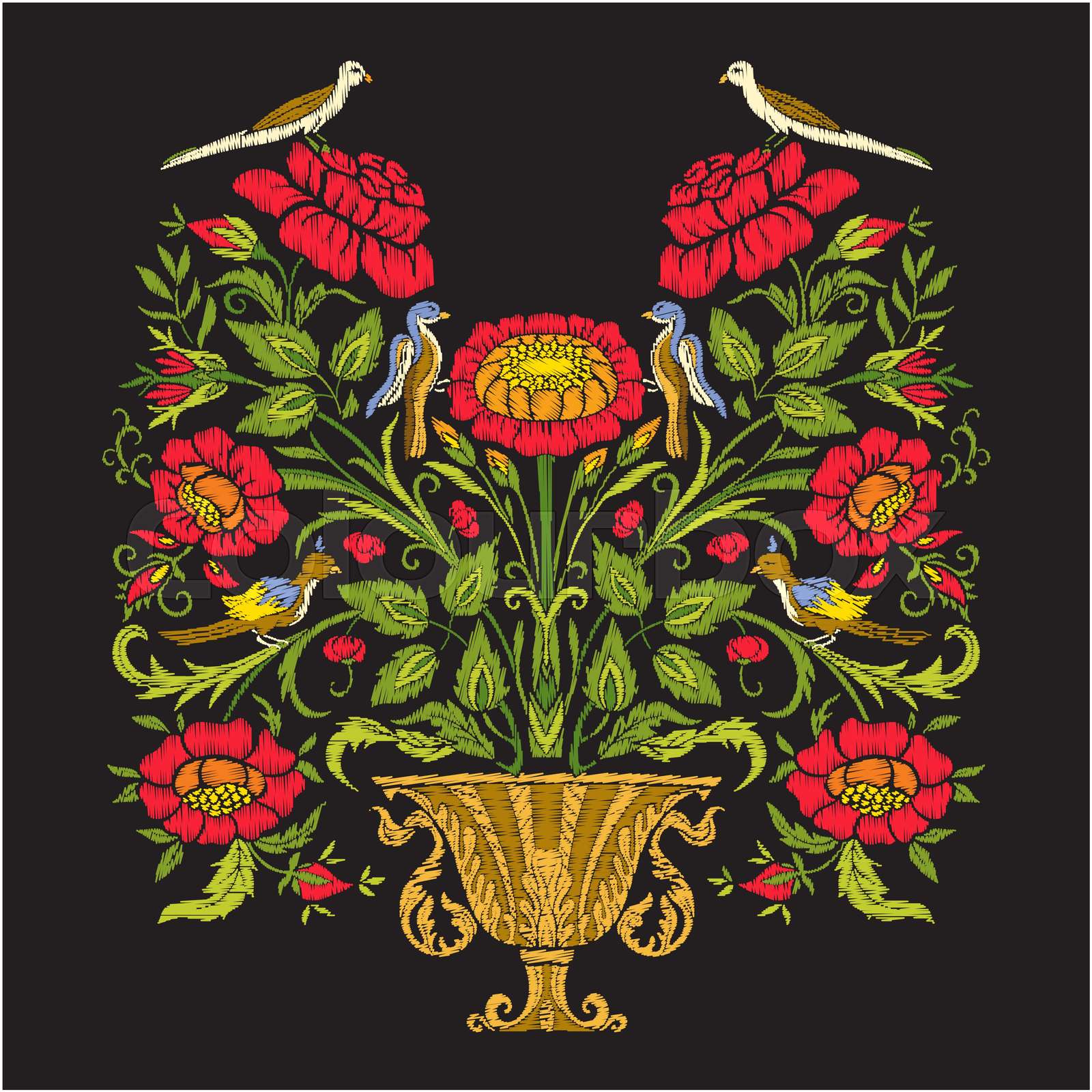 Embroidery vintage flowers bouquet or pattern | Stock vector | Colourbox