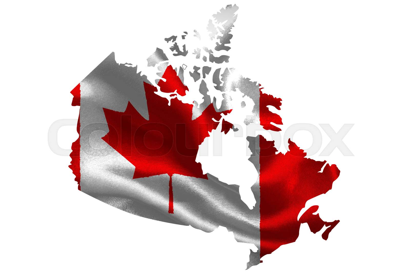 Map of Canada with national flag on fabric surface. | Stock image ...