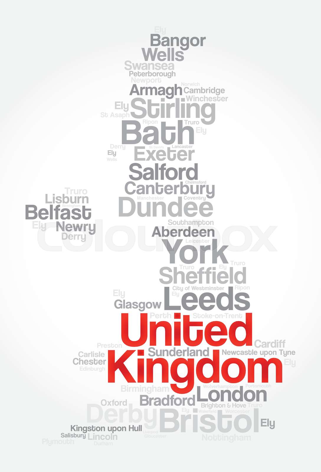 List of cities and towns in UNITED KINGDOM | Stock vector | Colourbox