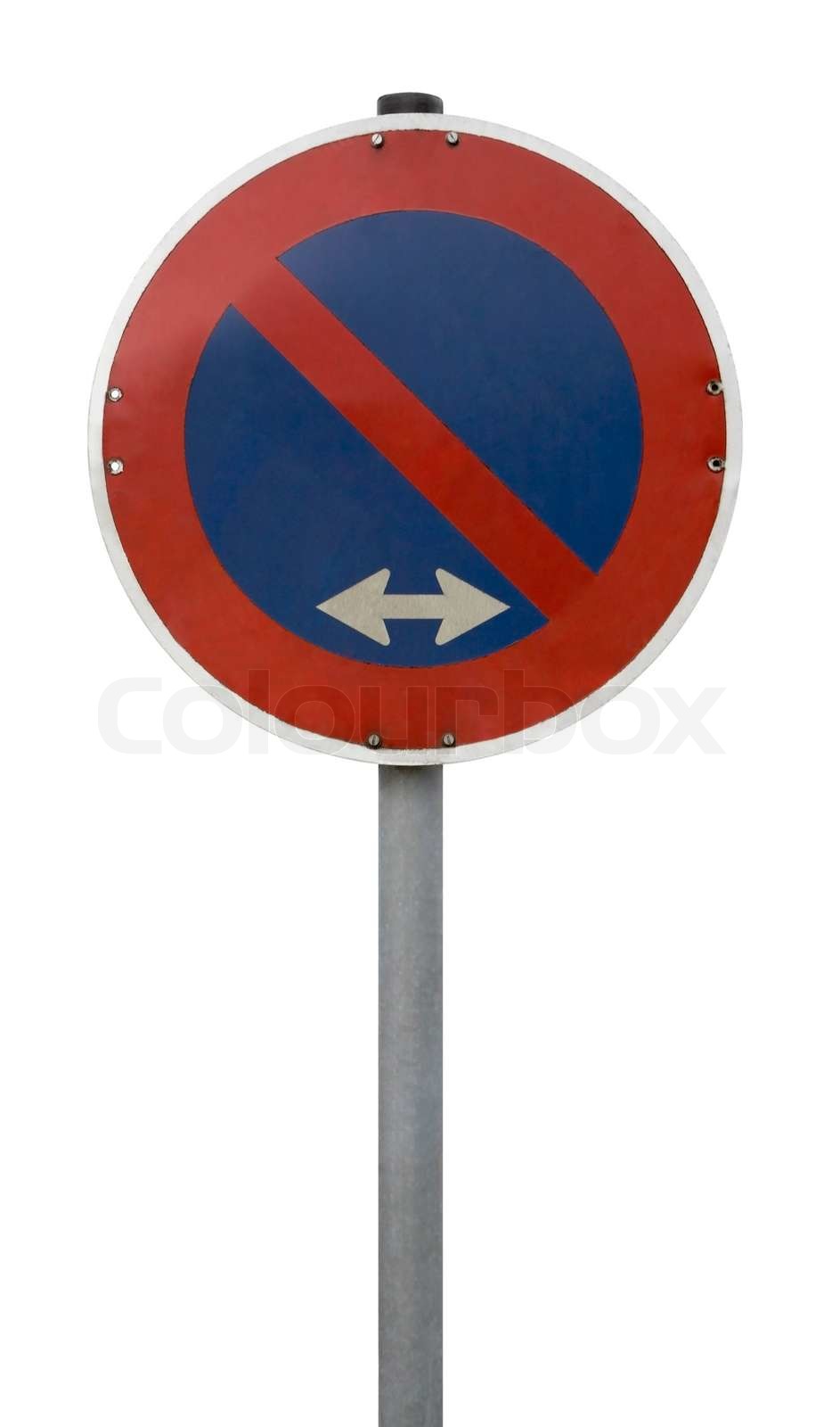 blue and red stopping restriction sign isolated on white | Stock image ...