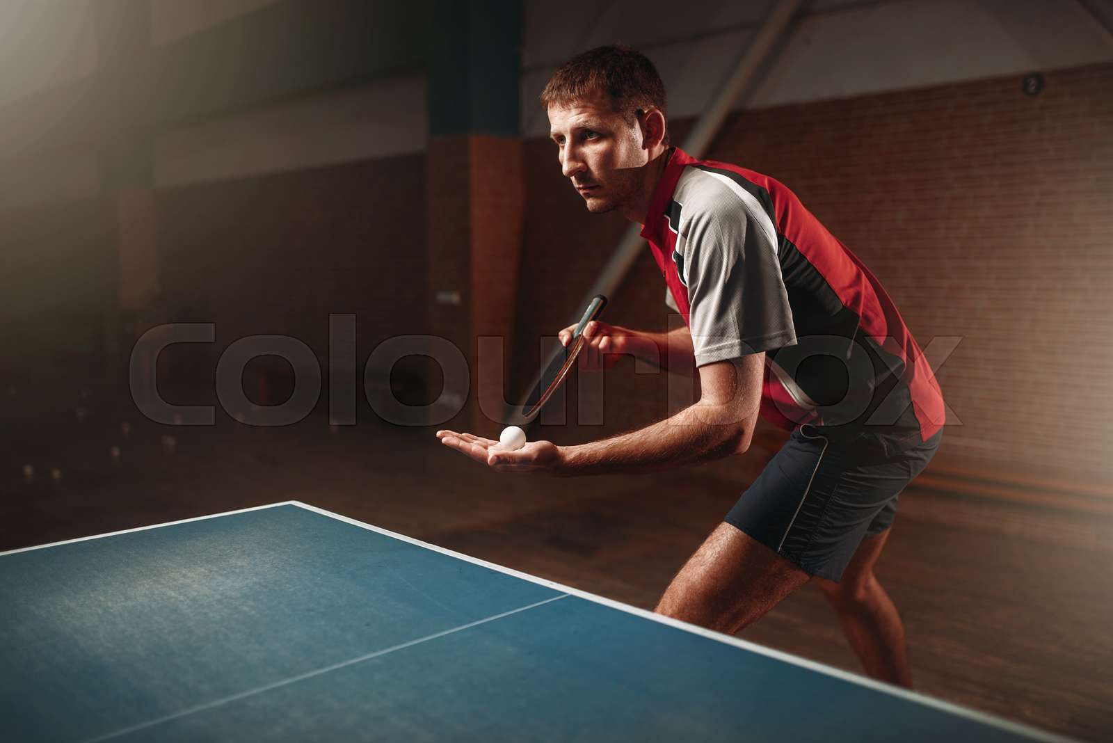 Table tennis, male player with racket and ball | Stock image | Colourbox