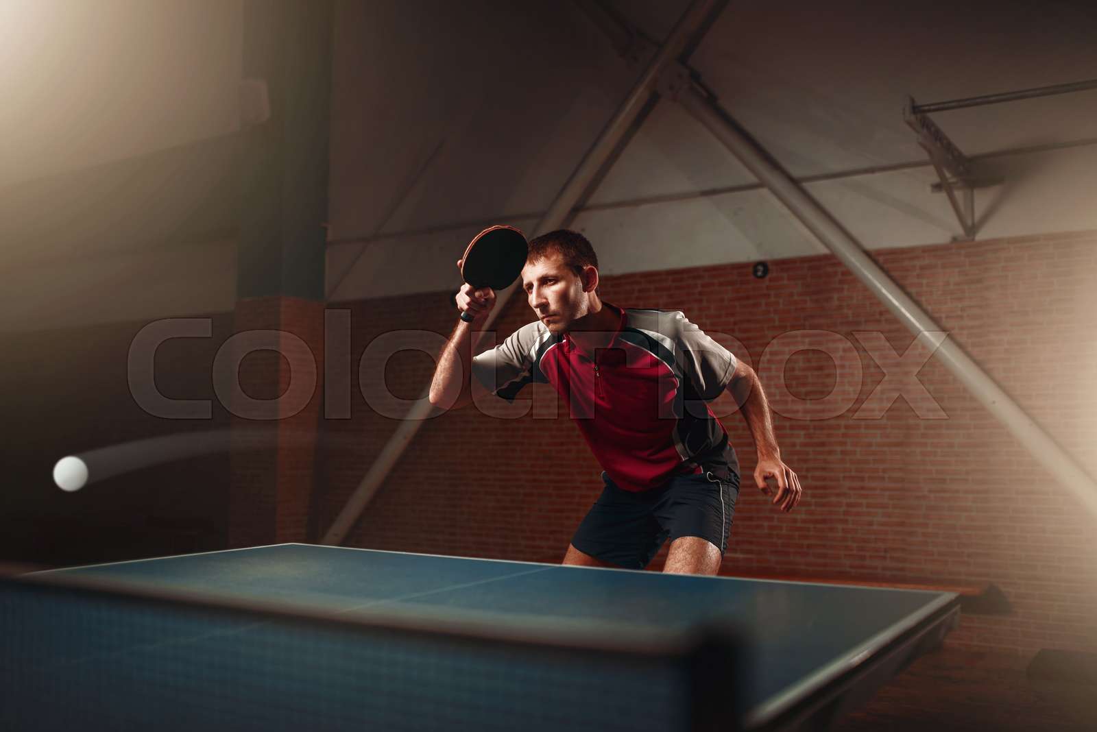 Table tennis, player in action, ball with trace | Stock image | Colourbox