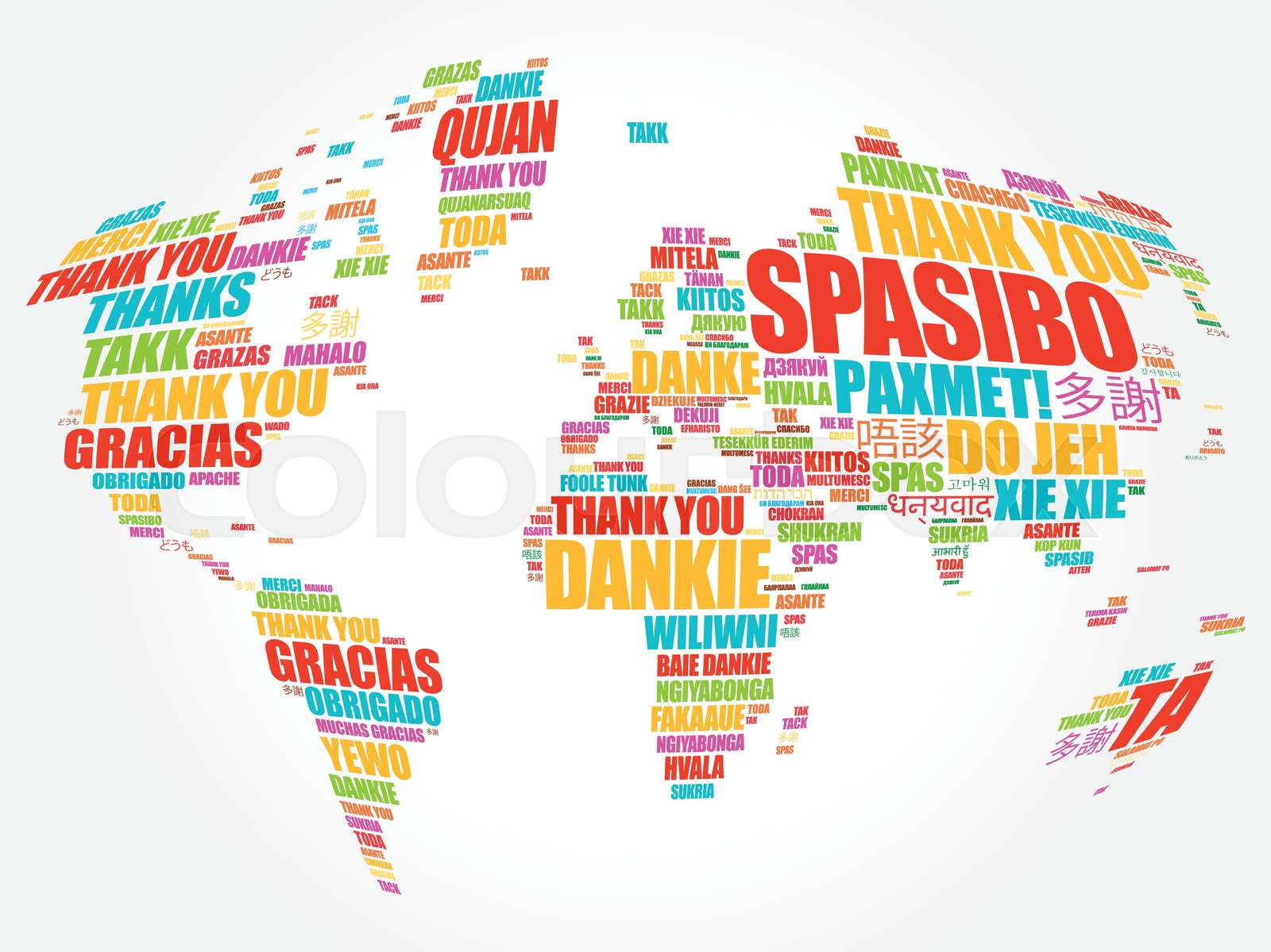 Thank You in many languages World Map | Stock vector | Colourbox