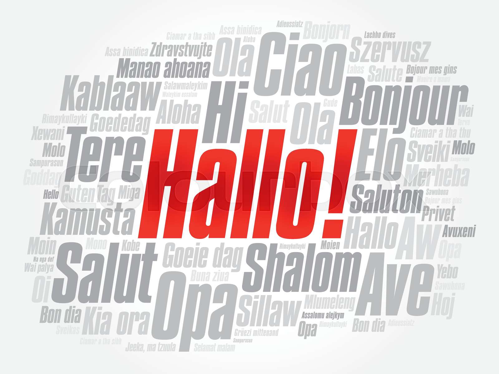 Hallo (Hello Greeting in German) word cloud | Stock vector | Colourbox