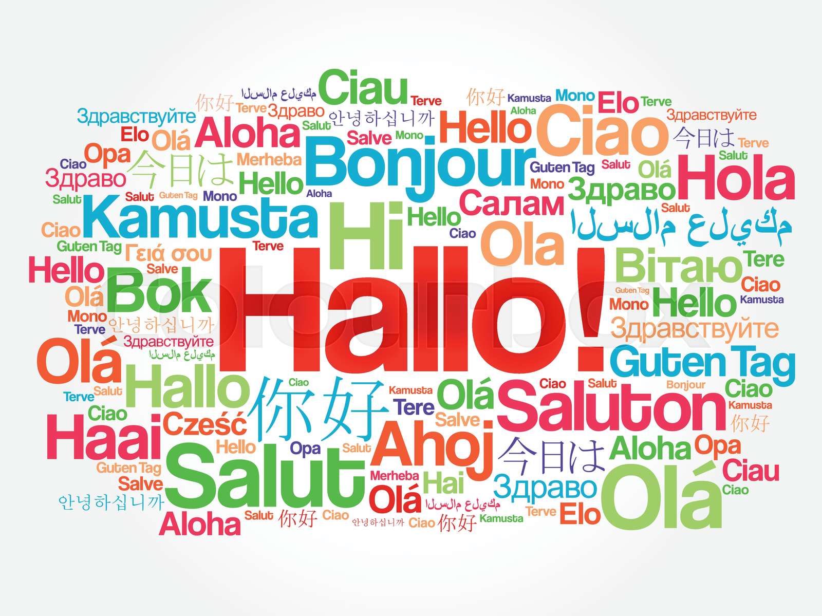 Hallo (Hello Greeting in German) word cloud | Stock vector | Colourbox