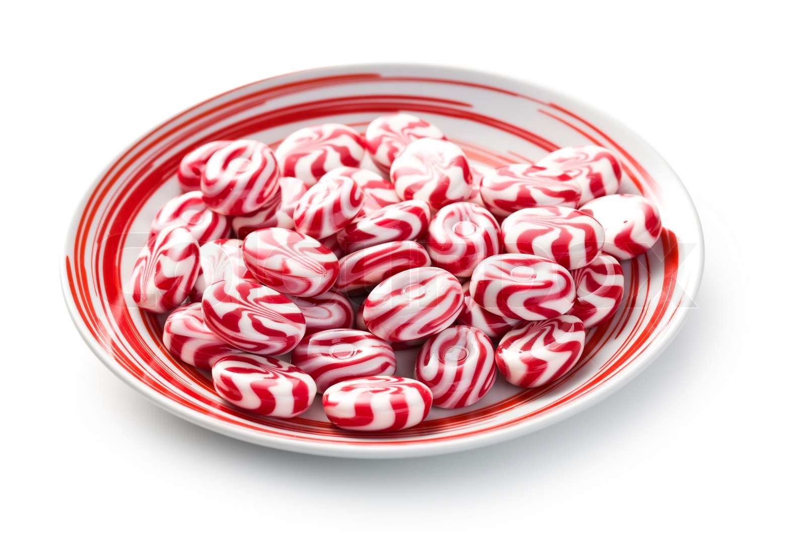 the red white candies on plate | Stock image | Colourbox