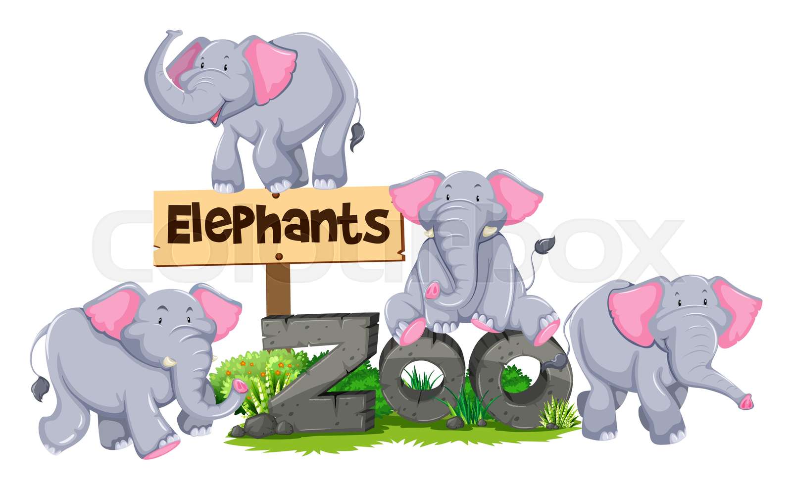 Elephants around the zoo sign | Stock vector | Colourbox