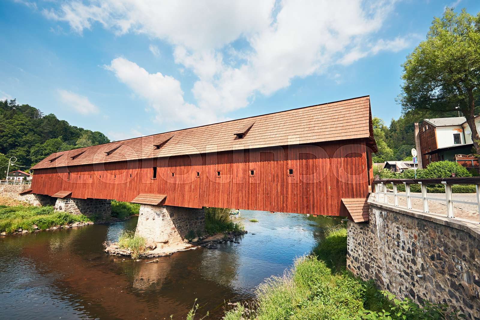 Covered bridge over the river | Stock image | Colourbox