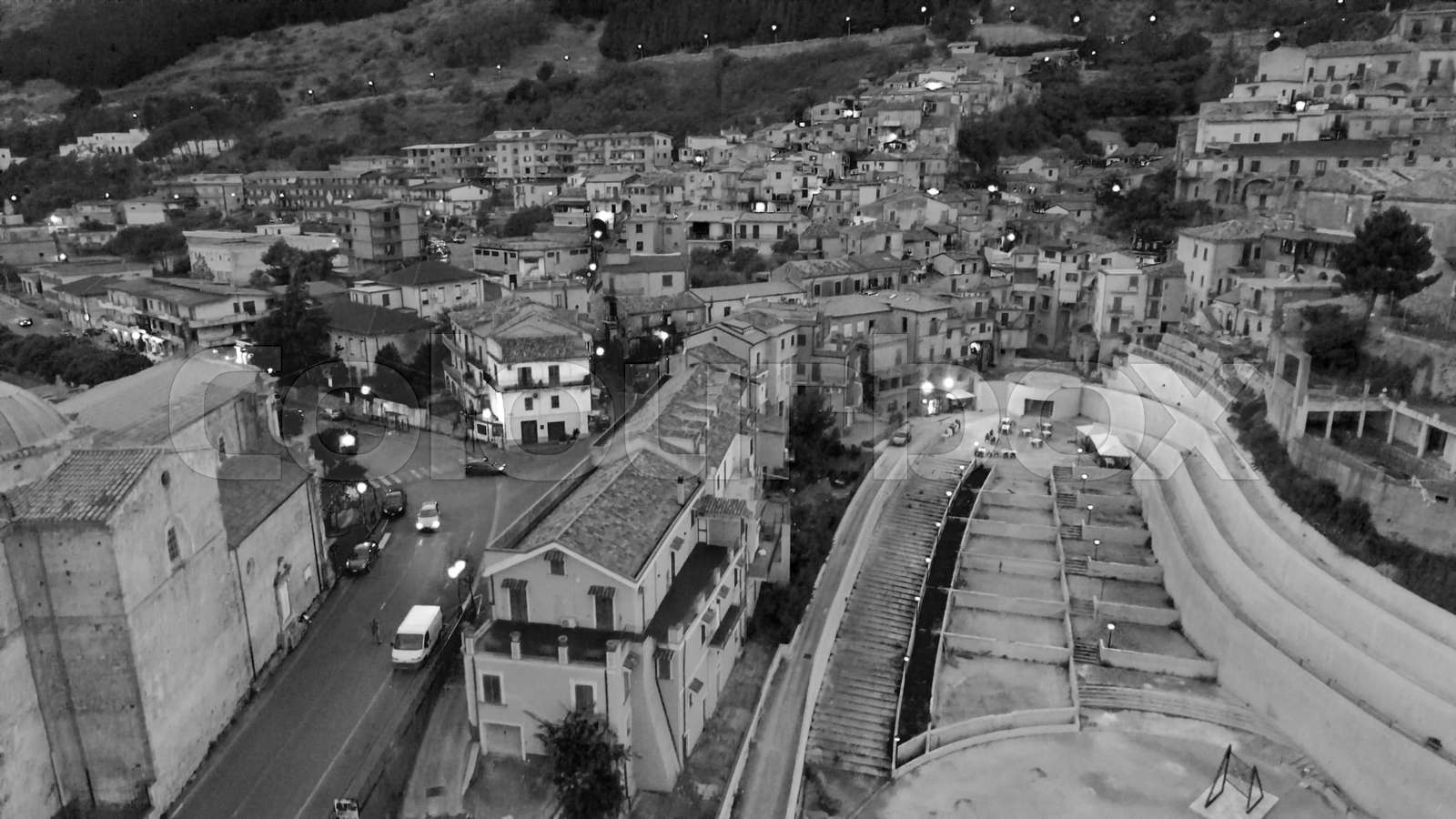 Stilo, Italy. Aerial view of medieval skyline at dusk | Stock image ...
