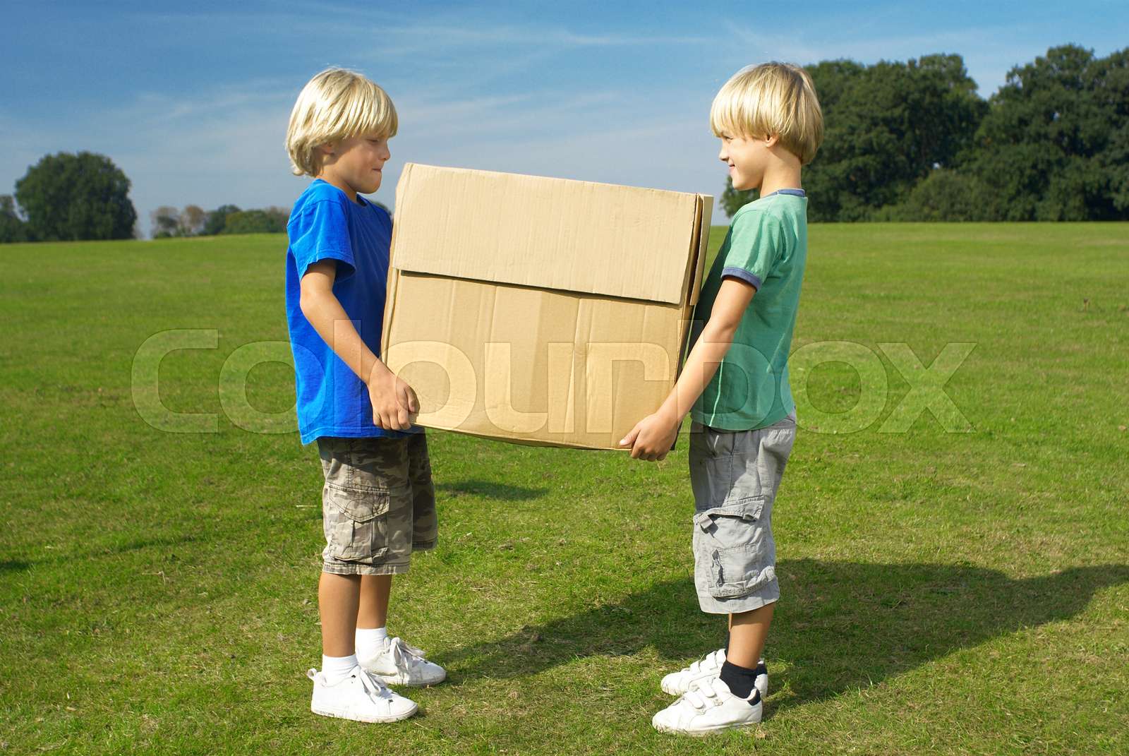 two boys holding box | Stock image | Colourbox