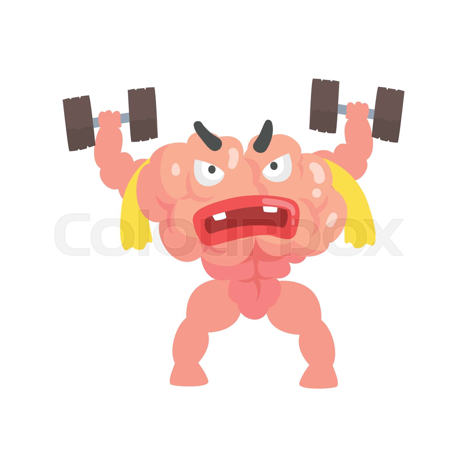 Muscular humanized cartoon brain character training with dumbbells ...