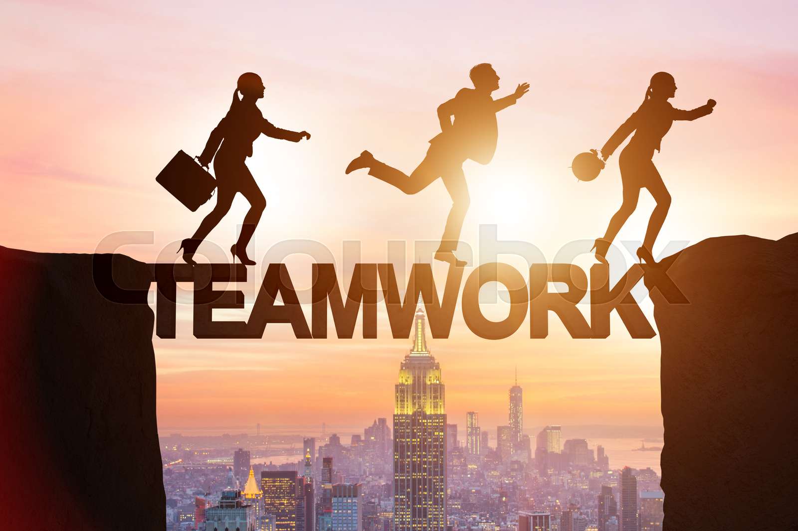 Teamwork concept with business people crossing bridge | Stock image ...