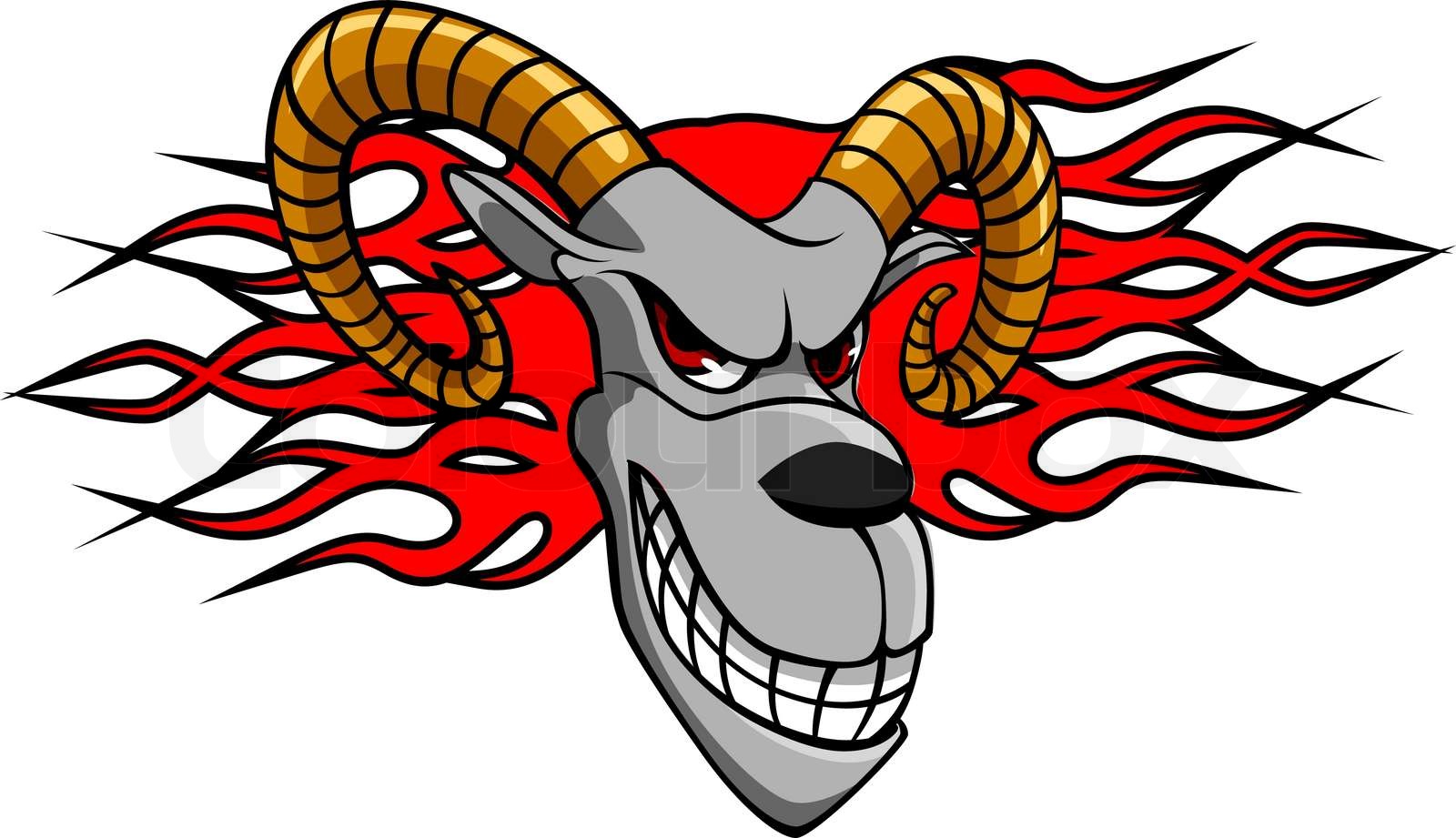 Angry goat with fire flames for tattoo design | Stock vector | Colourbox