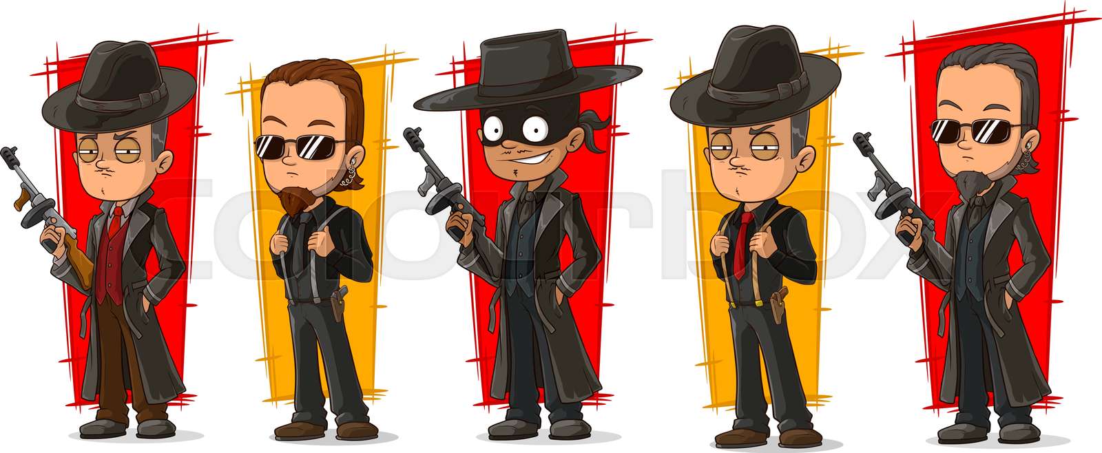 Cartoon criminal mafiosi with gun character vector set | Stock vector ...