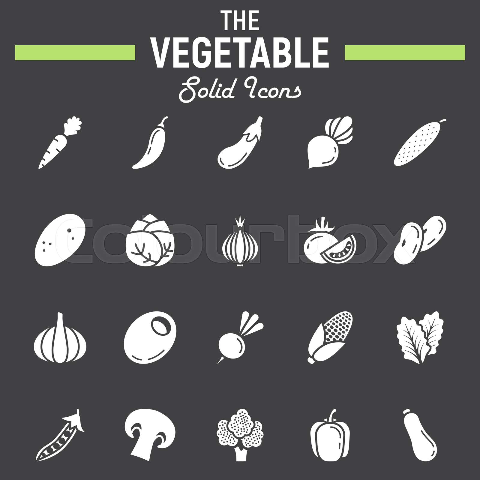 Vegetable solid icon set, food symbols collection | Stock-Vektor ...