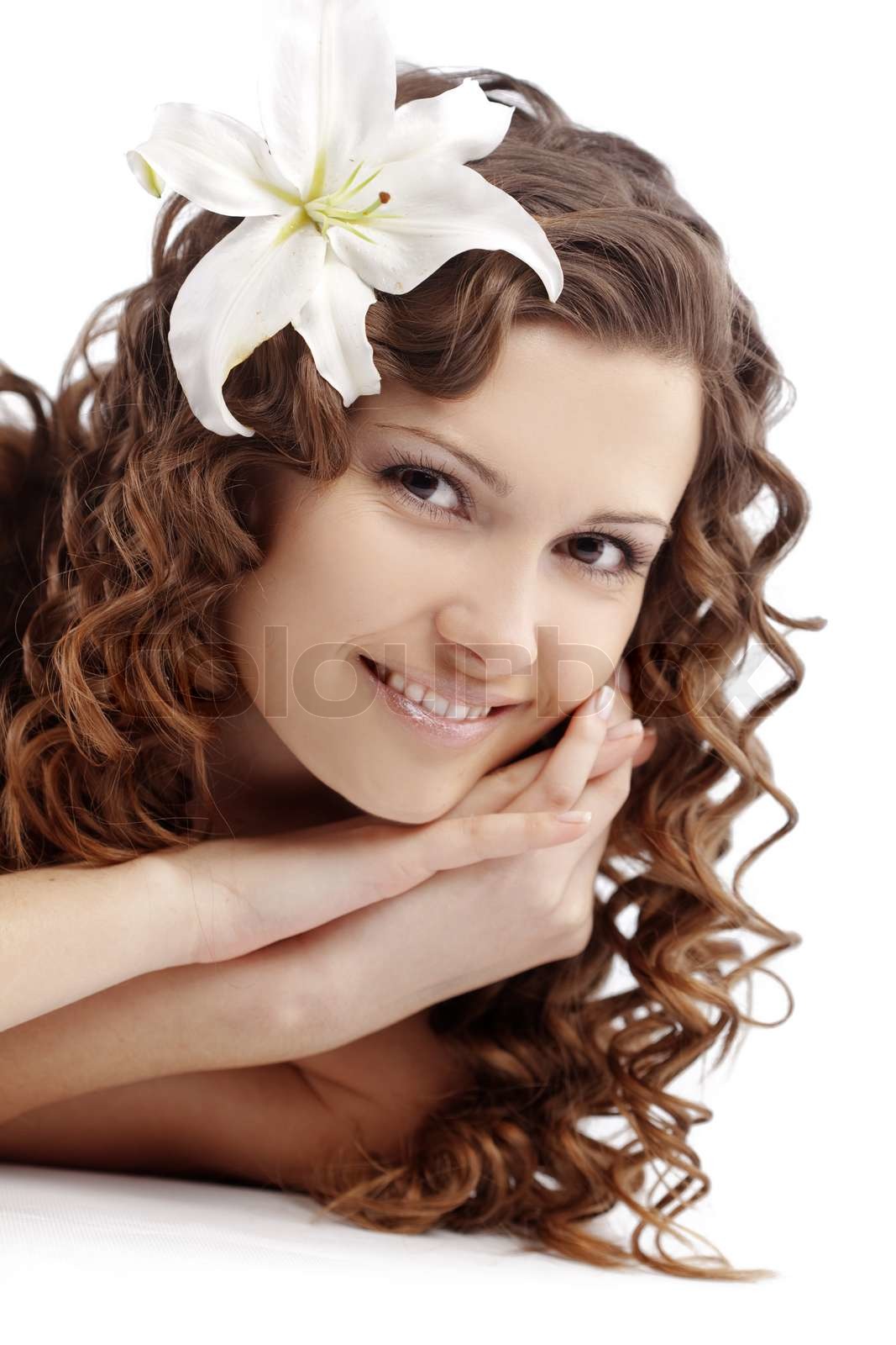 Portrait of very cute young pure woman over white | Stock image | Colourbox