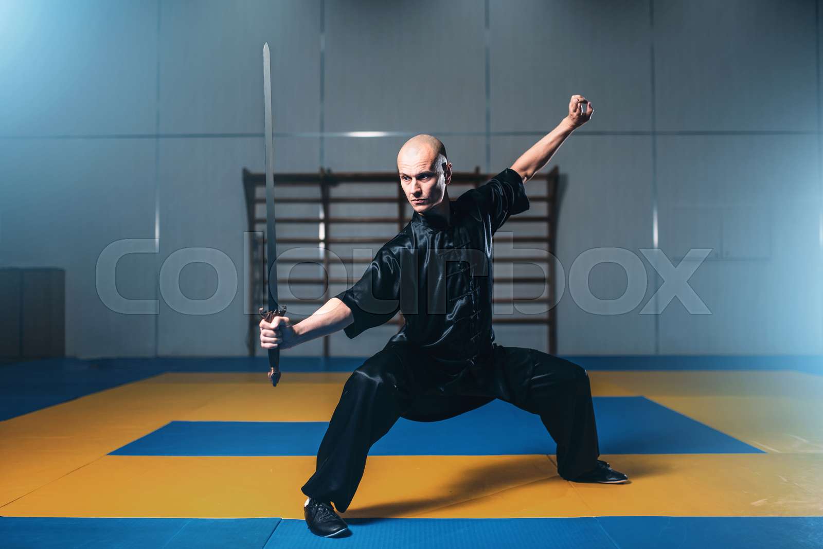 Wushu fighter with sword in action, martial arts | Stock image | Colourbox