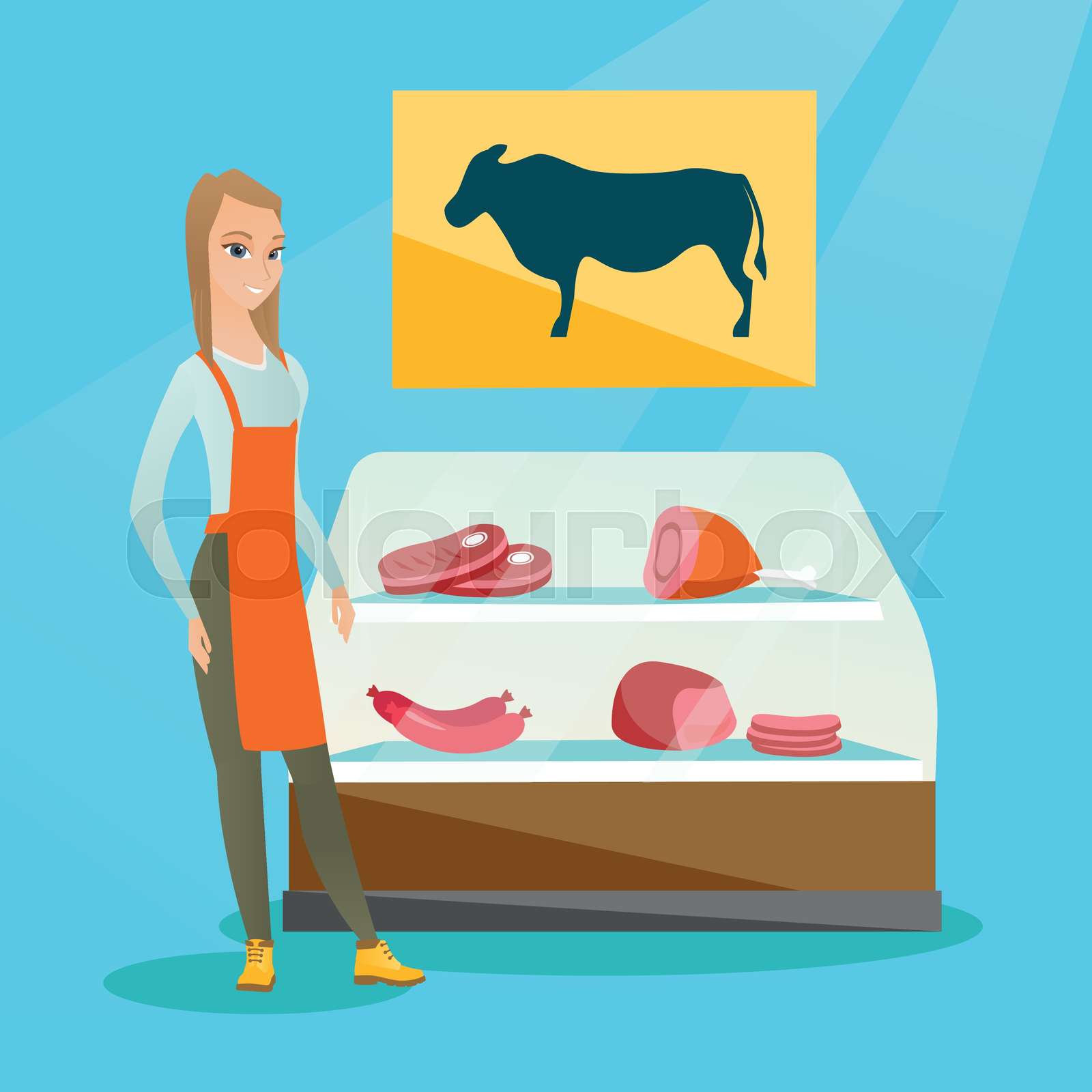 Butcher offering fresh meat in the butcher shop. | Stock vector | Colourbox
