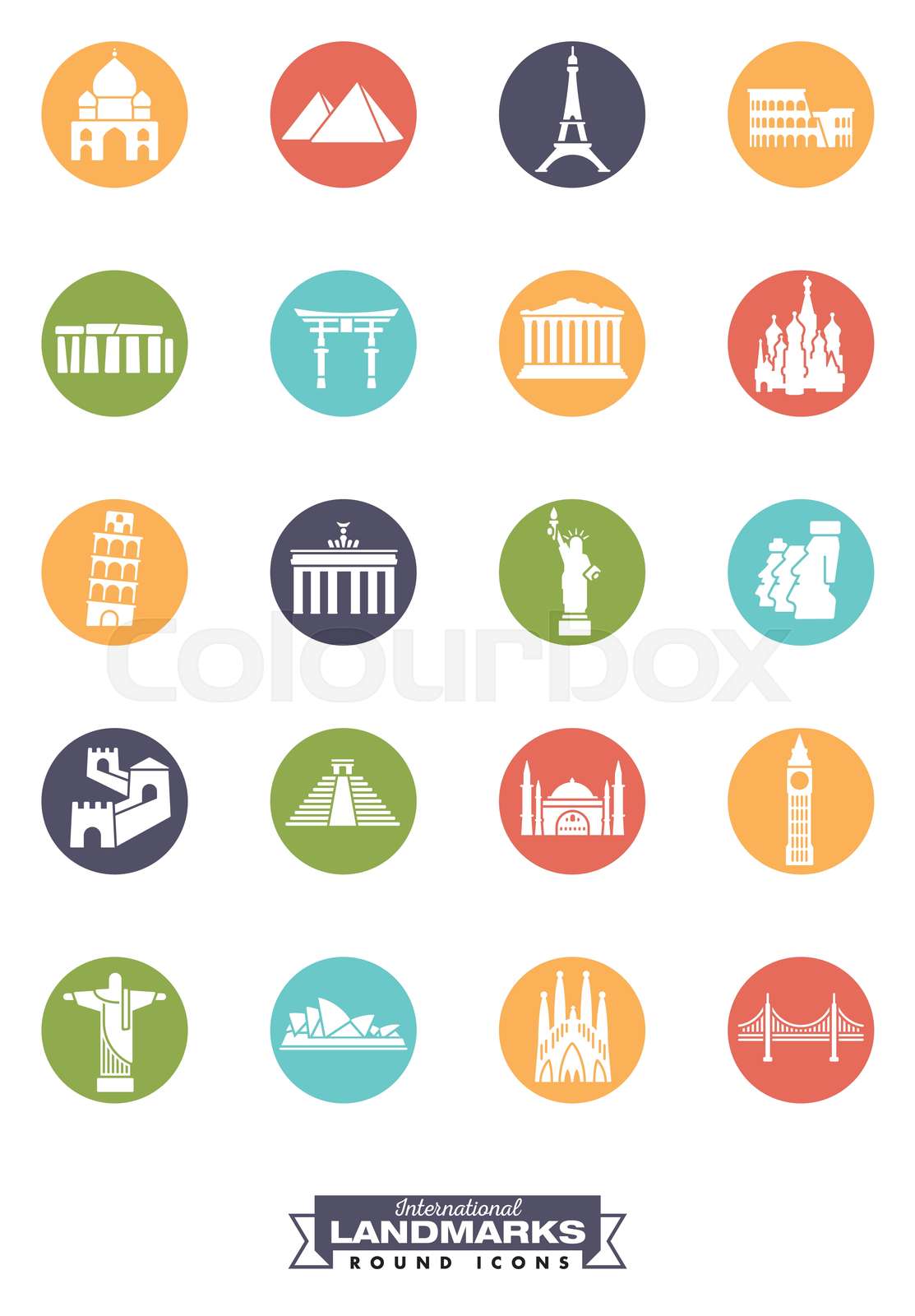 International landmarks round icons | Stock vector | Colourbox