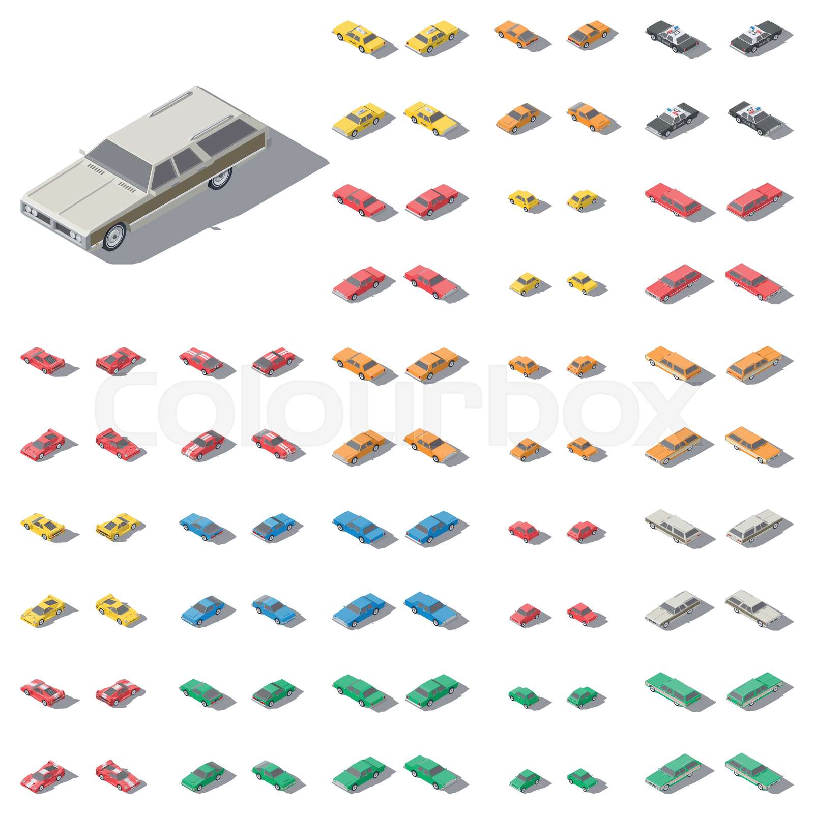 Passenger cars presented at different angles isometric icon set | Stock ...