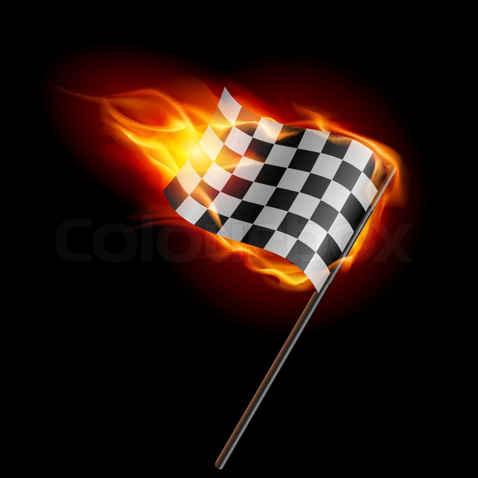 Illustration of the burning checkered racing flag on black | Stock ...
